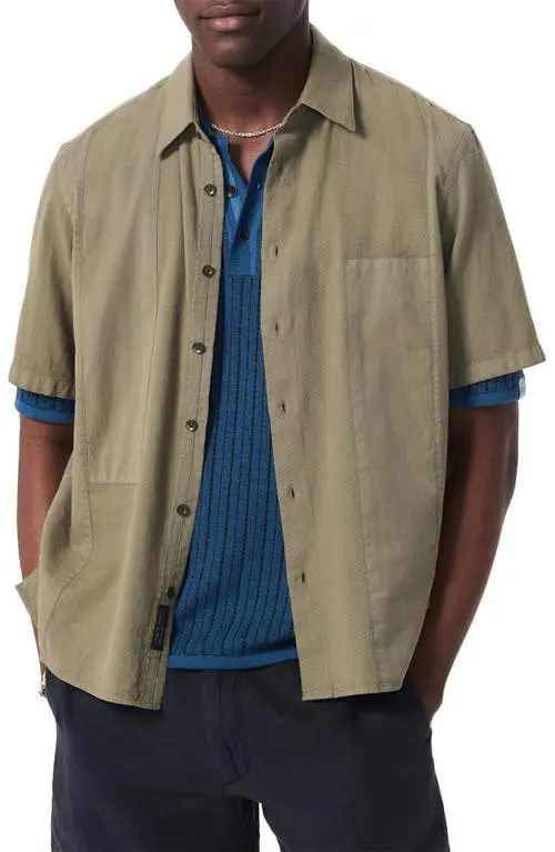 Rag & Bone Dalton Mixed Media Patchwork Short Sleeve Button-up Shirt - Burnt Olive