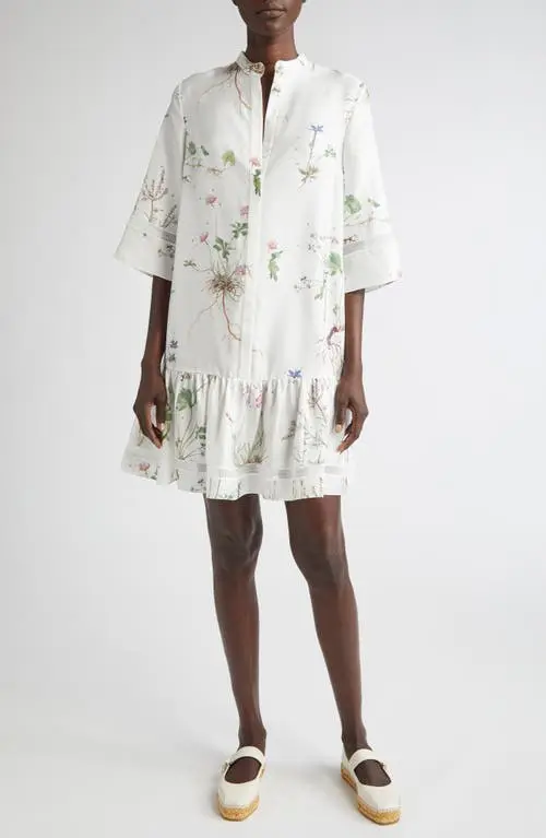 Erdem Short Sleeve Silk Minidress