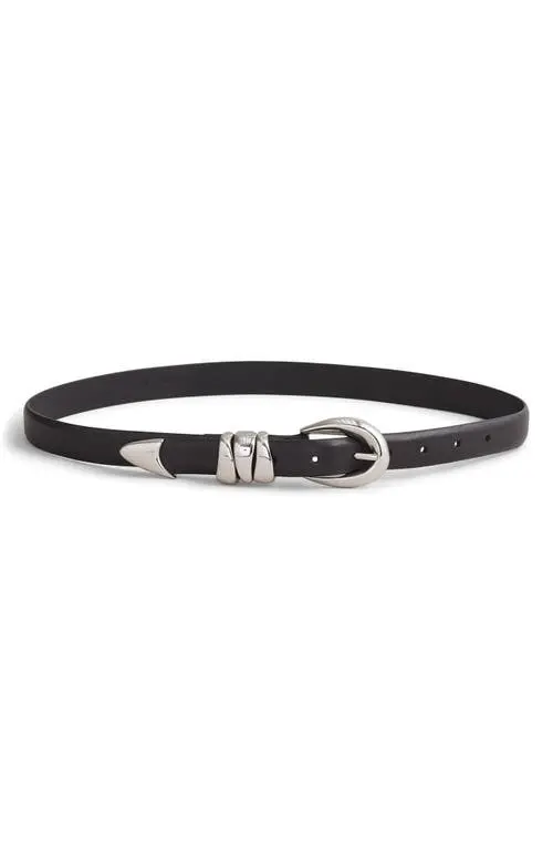 Madewell Leather Belt With Metal Detail - True Black/ Silver