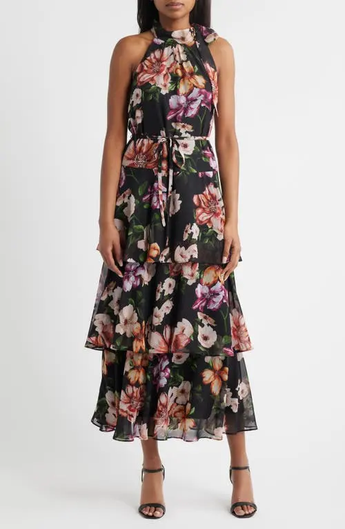 Julia Jordan Tiered Maxi Dress With Tie Neck