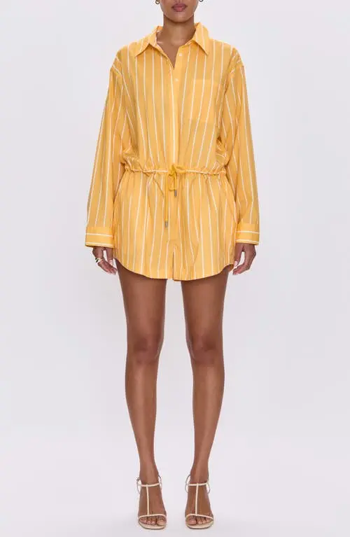 PISTOLA Amelie Stripe Stretch Cotton Poplin Romper - Papaya Stripe