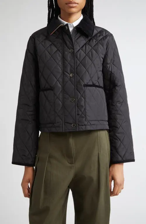 Burberry Oldham Quilted Crop Jacket - Black/ Sand Ip Check