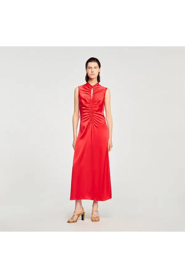 Sandro Draped Satin-effect Dress - Red