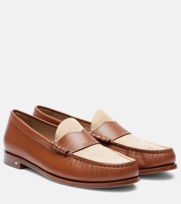 Max Mara Logo Leather And Suede Moccasins