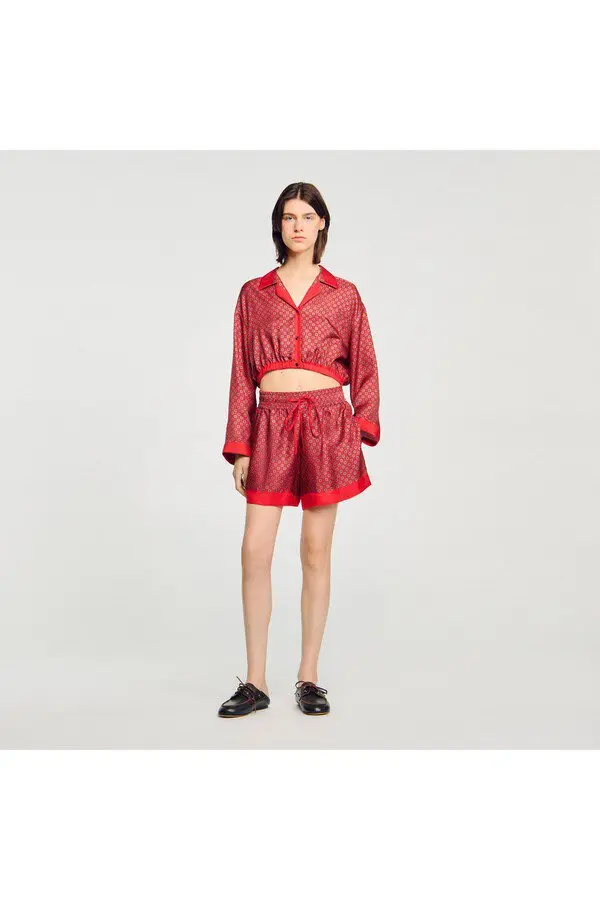 Sandro Scarf Print Flared Shorts - Red