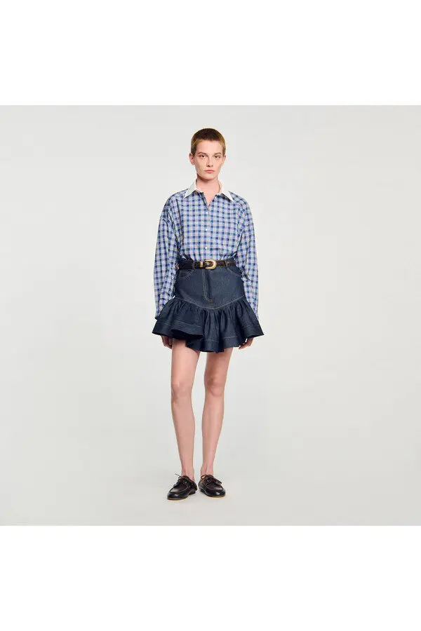 Sandro Mini Denim Ruffled Skirt - Blue