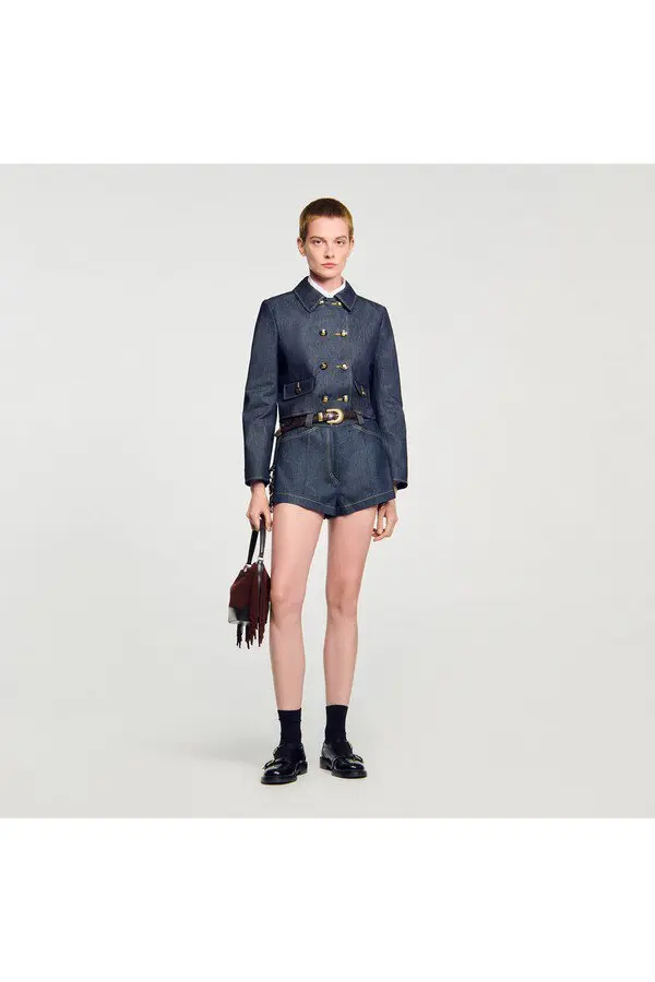 Sandro Denim Belt Loop Shorts - Blue