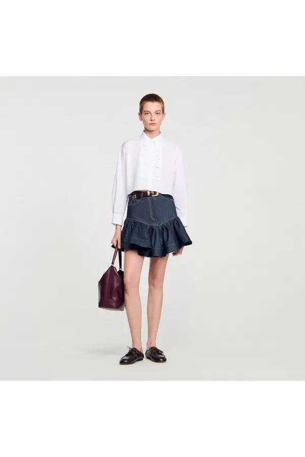 Sandro Cotton Cropped Shirt With Bow Detail - White