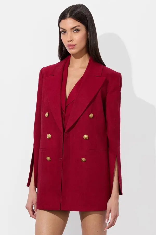 Alice + Olivia Campbell Linen Blazer - Burgundy