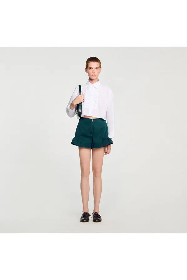 Sandro Flared Ruffled Shorts - Green