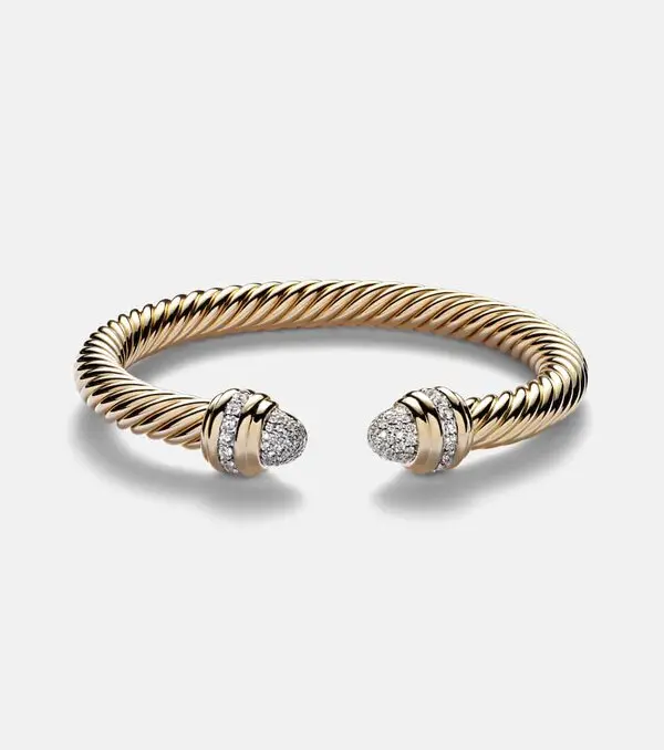 David Yurman Classic Cable Spira Cuff Bracelet With Diamonds - Gold