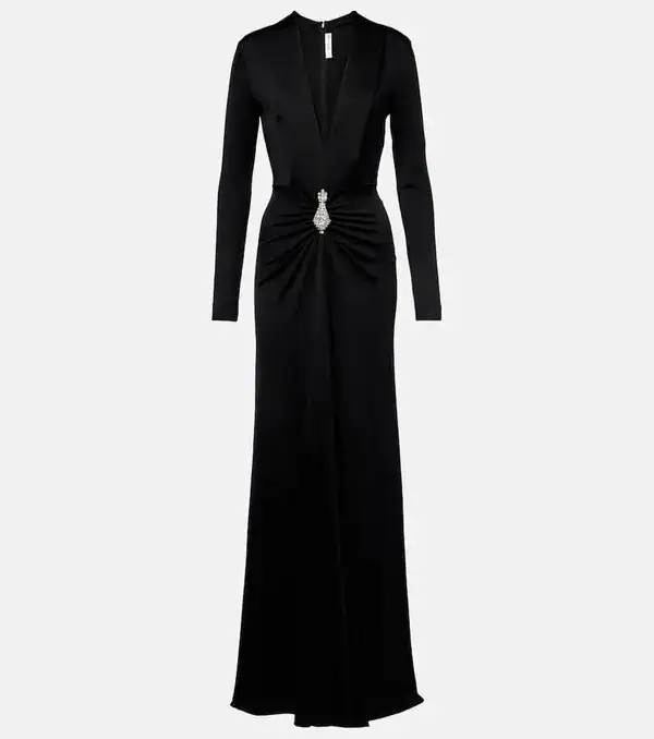 sachin and babi light blue dress Victoria Beckham Stretch-Satin Gown With Crystal Embellishments - Black -  20% Off