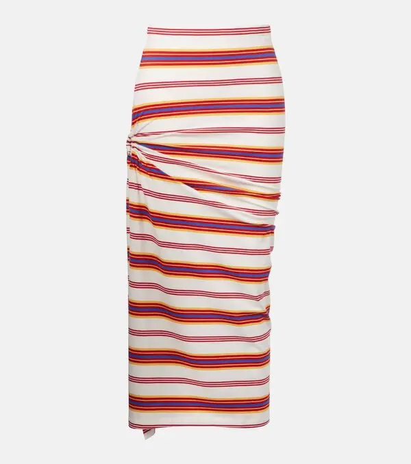 Rabanne Gathe Striped Cotton-blend Maxi Skirt - Red
