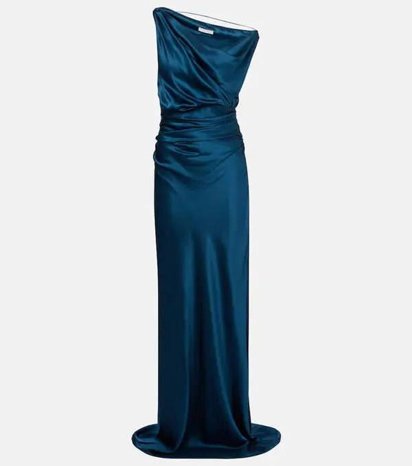 THE SEI Draped Silk Satin Gown - Blue