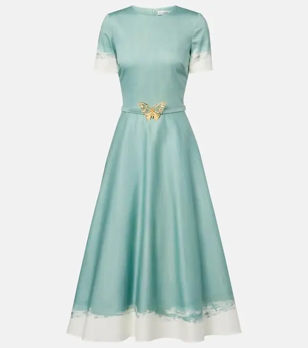 Oscar De La Renta Embellished Cotton-blend Poplin Midi Dress - Blue