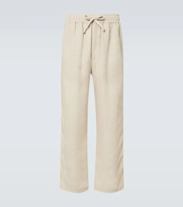 SAMAN AMEL Linen Wide-leg Trousers - Beige