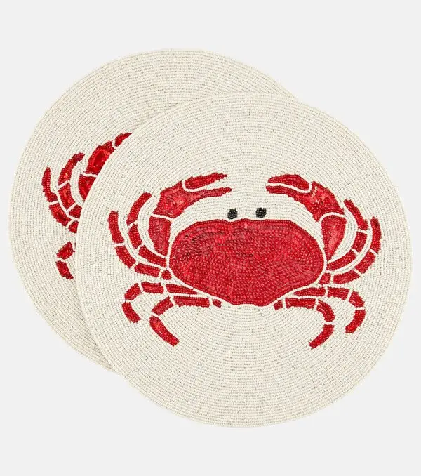 LES-OTTOMANS Crab Set Of 2 Beaded Placemats