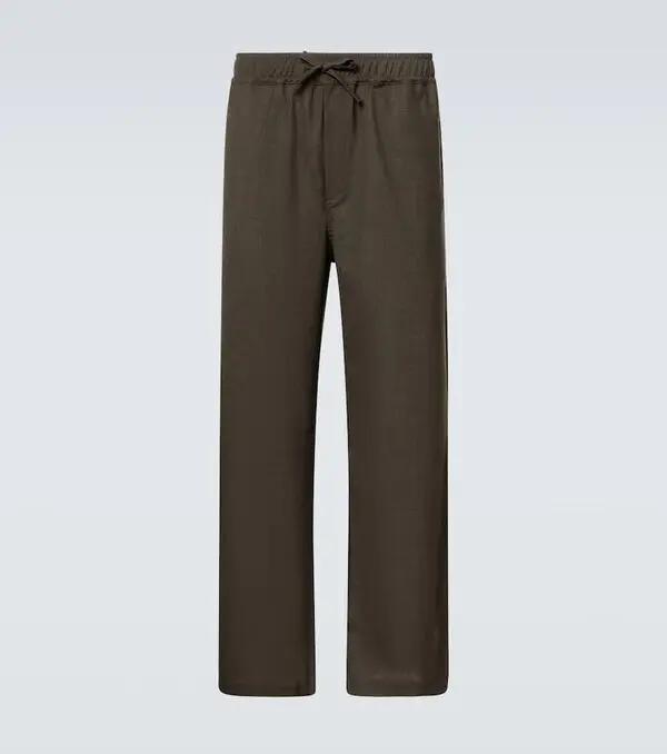 SAMAN AMEL Wool Wide-leg Trousers - Green