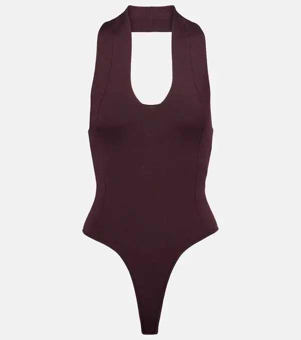 Khaite Toto Knitted Open-back Bodysuit - Burgundy