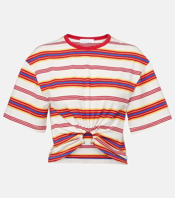Rabanne Gathe Striped Cotton-blend T-shirt - Red