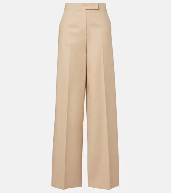 Max Mara Cotton-blend Wide-leg Pants - Beige