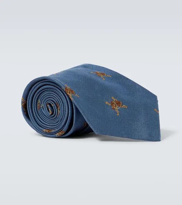 Ralph Lauren Embroidered Silk Neck Tie - Blue