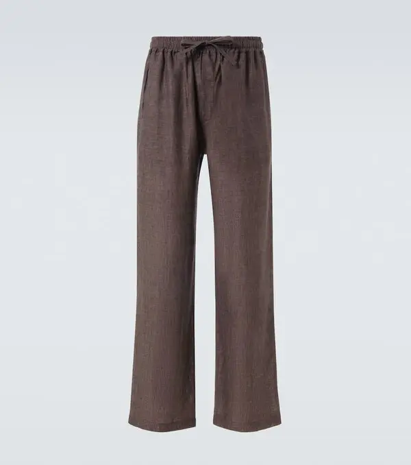 SAMAN AMEL Linen Wide-leg Trousers - Brown