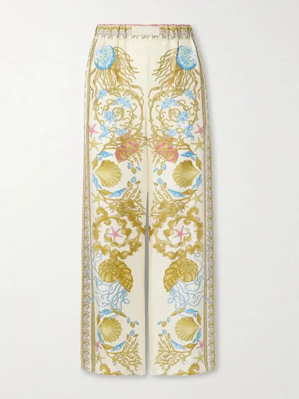 Versace Printed Silk-twill Wide-leg Pants - Yellow