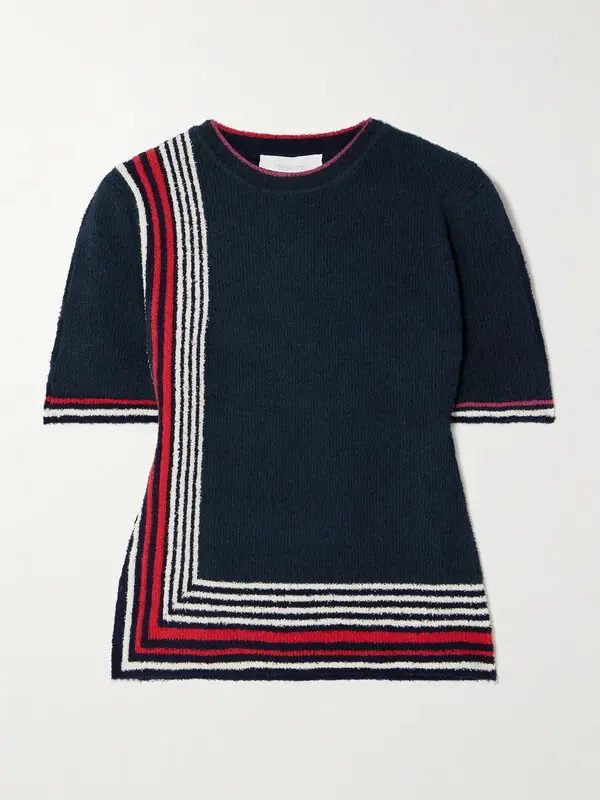Rabanne Button-embellished Striped Cotton-blend Chenille Sweater - Blue