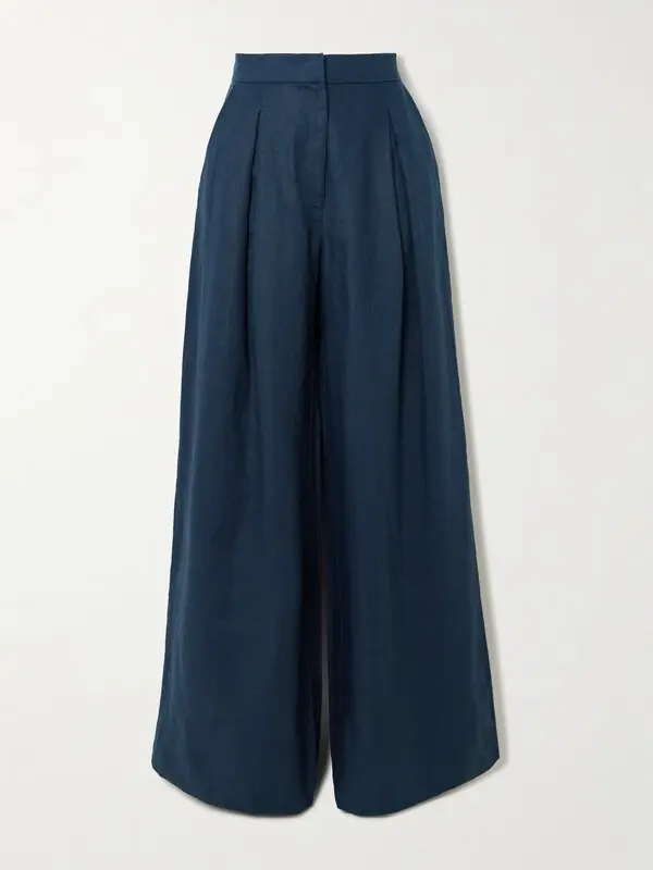 ANDRES OTALORA Una Metafora Pleated Wide-leg Linen Pants - Blue