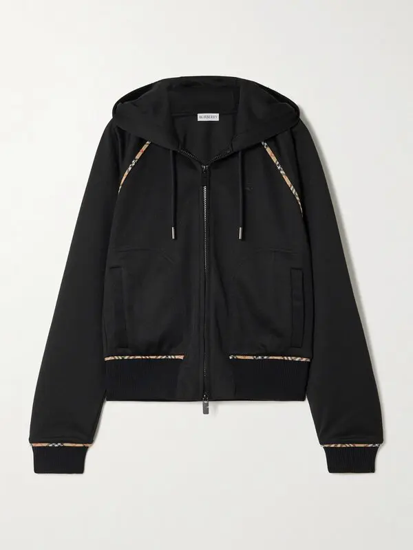 Burberry Checked Piqué-trimmed Jersey Hooded Track Jacket