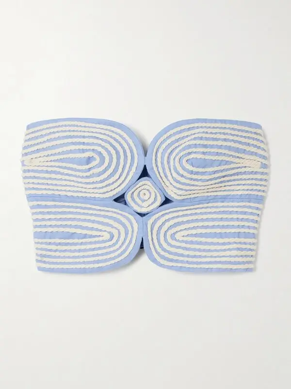 ANDRES OTALORA Baia Cutout Embroidered Linen Bustier Top - Blue
