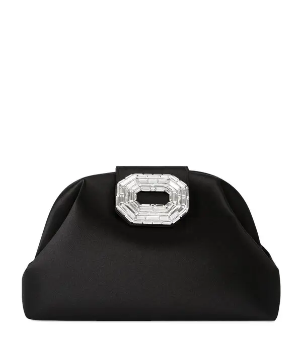 Amina Muaddi Satin Camelia Clutch Bag - Black