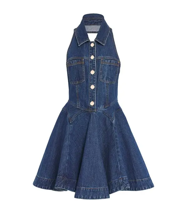 SELF-PORTRAIT Denim Halterneck Mini Dress