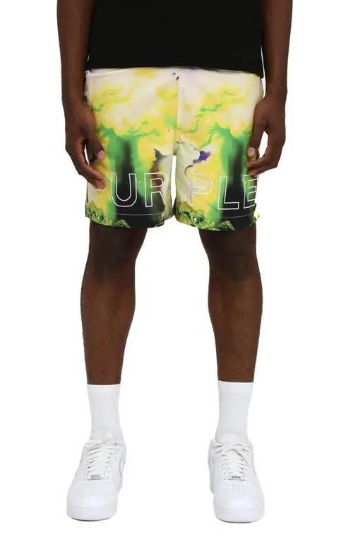 PURPLE BRAND Wordmark Water Repellent Performance Shorts - Yellow Multi