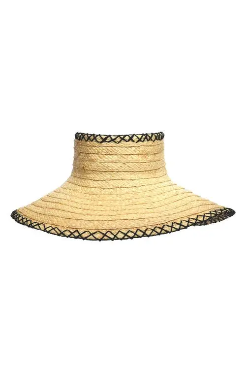 FRANCES VALENTINE Rollable Wide Brim Straw Visor - Beige/ Black