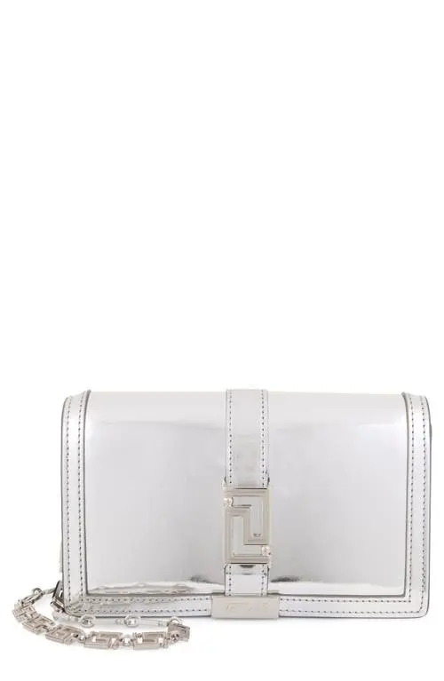 Versace Greca Metallic Leather Wallet On A Chain