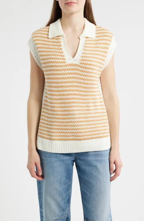 Wit & Wisdom Stripe Sleeveless Johnny Collar Sweater - Off White/ Desert Dust