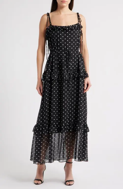 Julia Jordan Polka Dot Tiered Maxi Dress - Black/ Whit