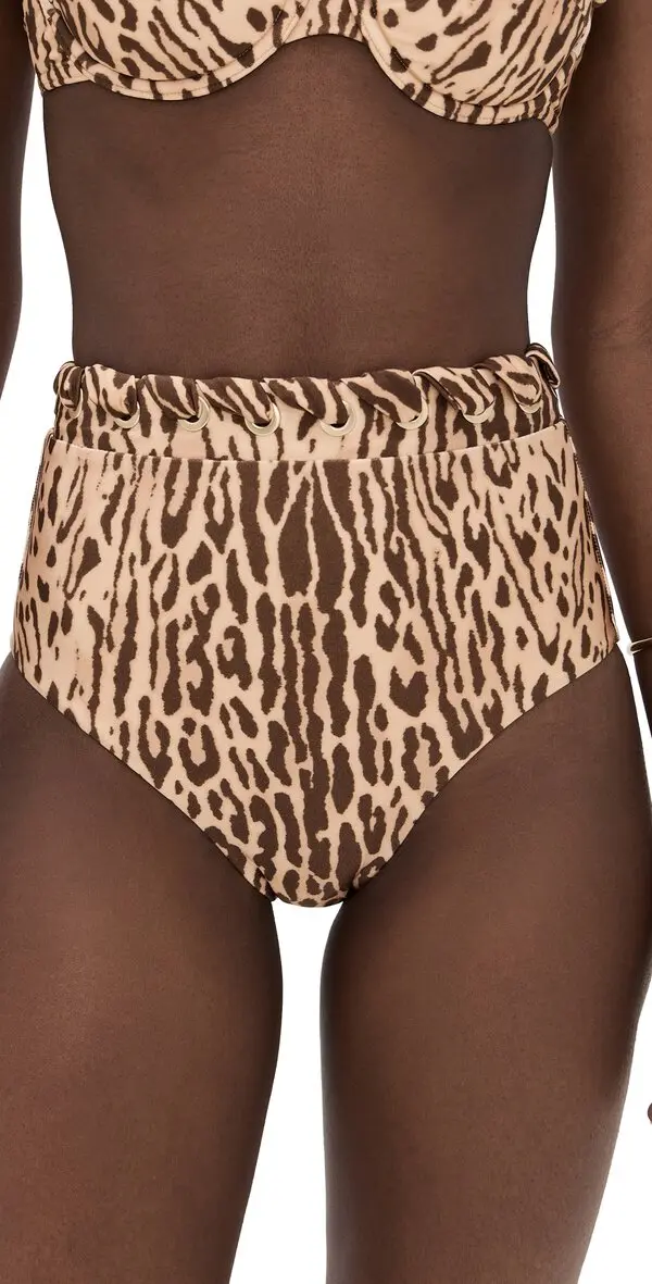 Zimmermann Cascadian High-waist Bikini Bottom - Tan Leopard