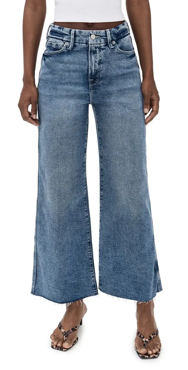 Good American Good Skate Wide Leg Cropped Jeans - Indigo978