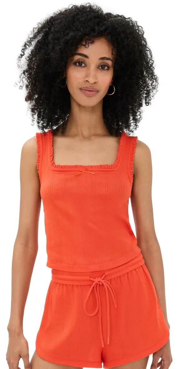 LE BOP Luna Pointelle Tank - Tomato