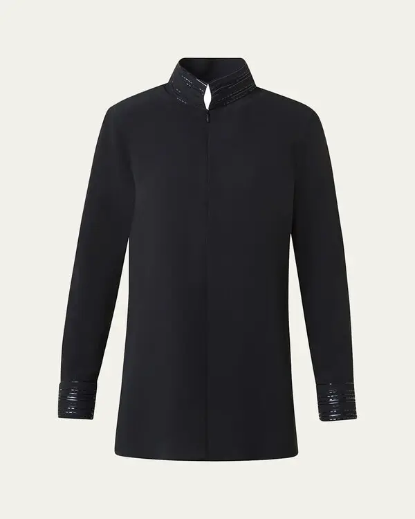 Akris Ribbon Foil Silk Crepe Tunic Blouse
