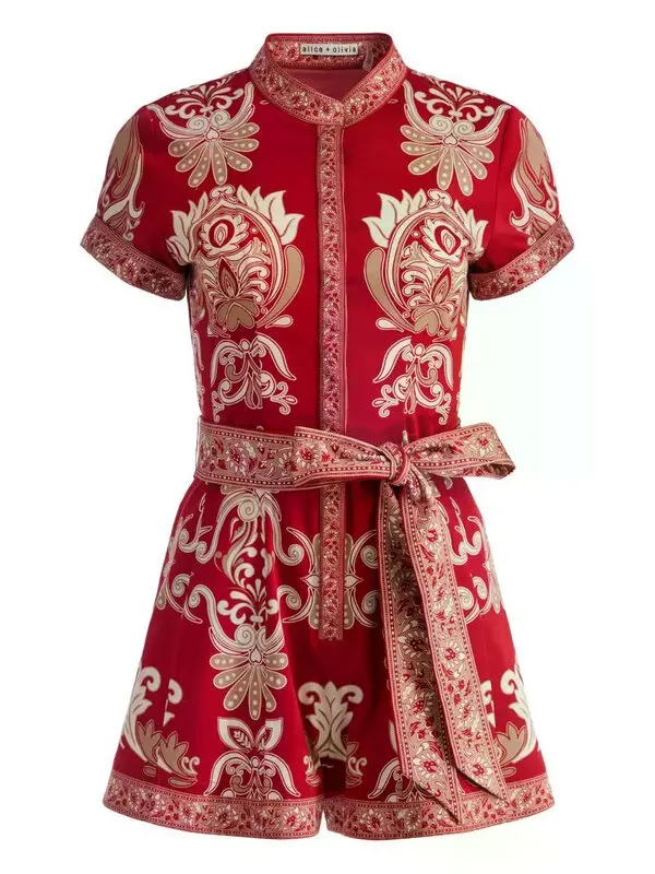 Alice + Olivia Lucy Floral Jumpsuit - Red