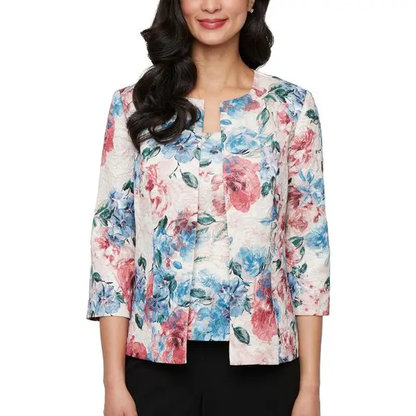 Alex Evenings Metallic Jacquard Tank Top And Jacket Set