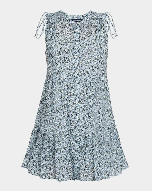 Veronica Beard Yulianna Floral Tiered Mini Dress - Lake Mist Multi