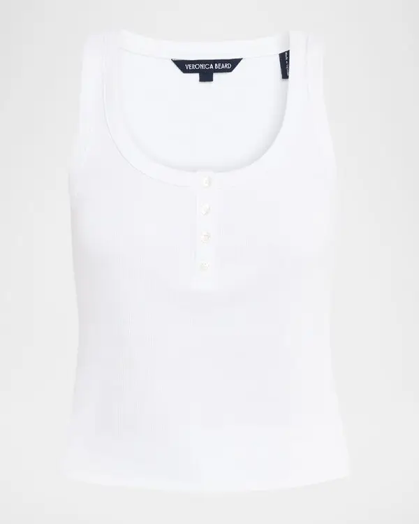 Veronica Beard Abbott Ribbed Henley Tank Top - White
