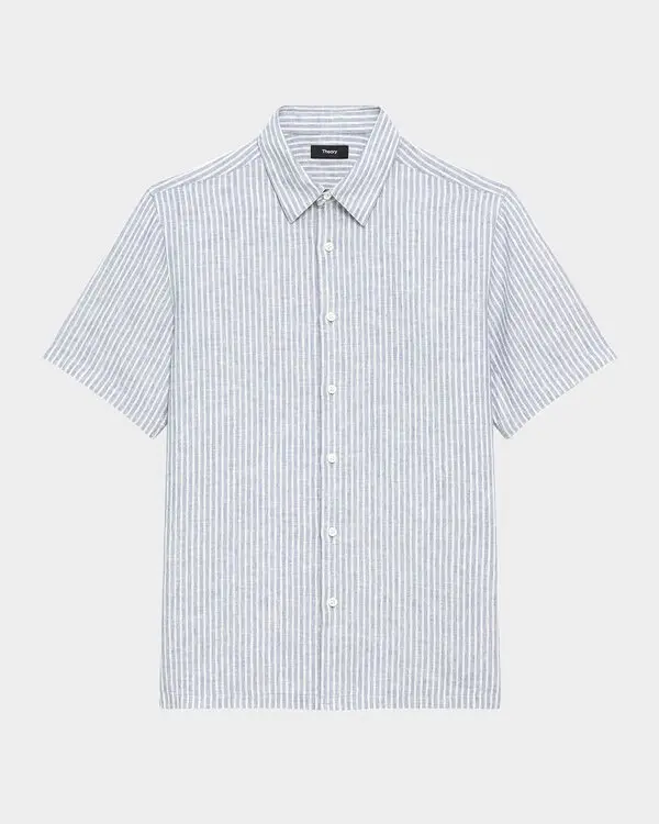 Theory Irving Linen Summer Stripe Short-sleeve Shirt - Dkrnstm/es