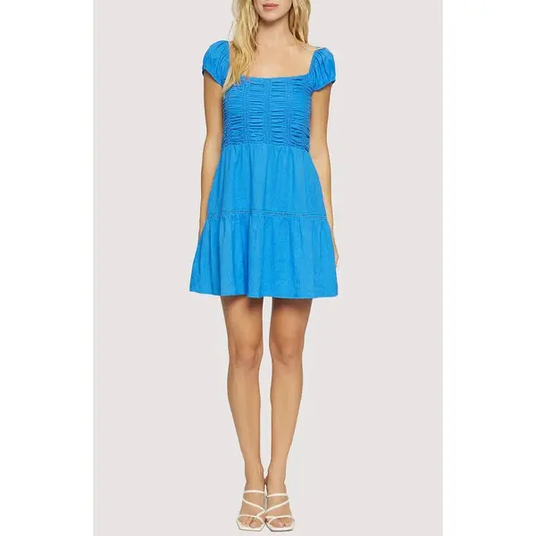 LOST + WANDER Zaffiro Shirred Tiered Minidress
