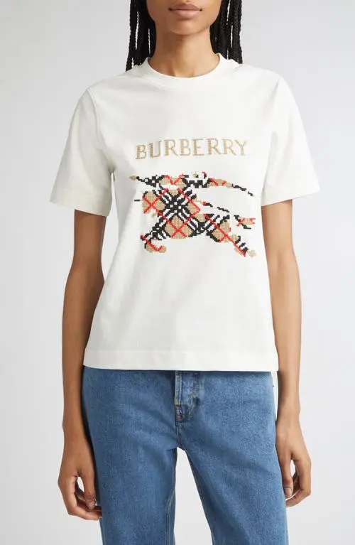 Burberry Equestrian Knight Design Embroidered T-shirt - Chalk